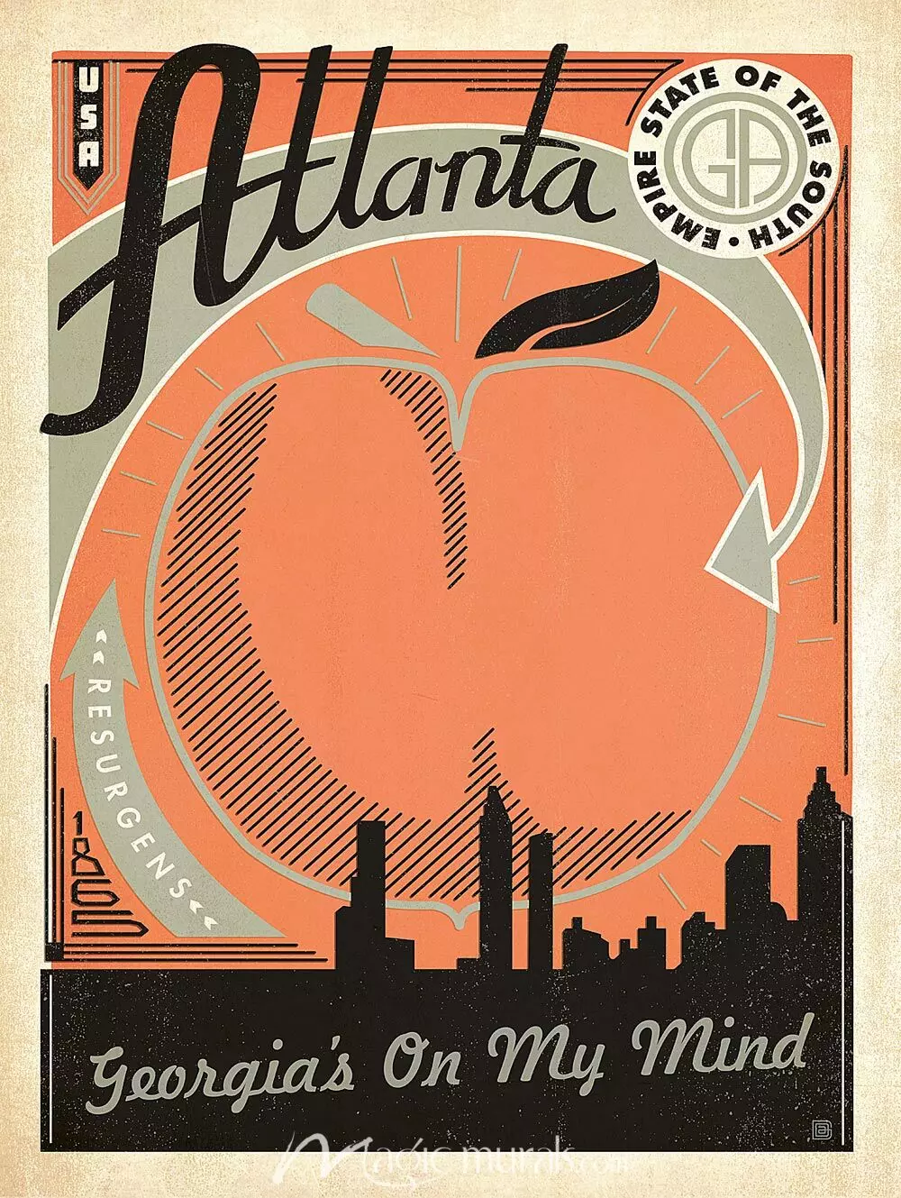 Vintage Atlanta Poster Wallpaper Mural by Magic Murals