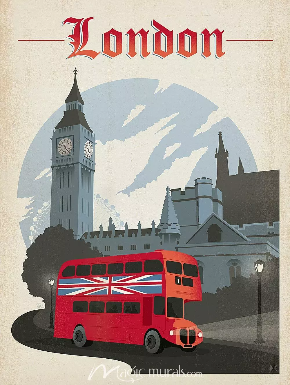 Vintage London Poster Wallpaper Mural by Magic Murals