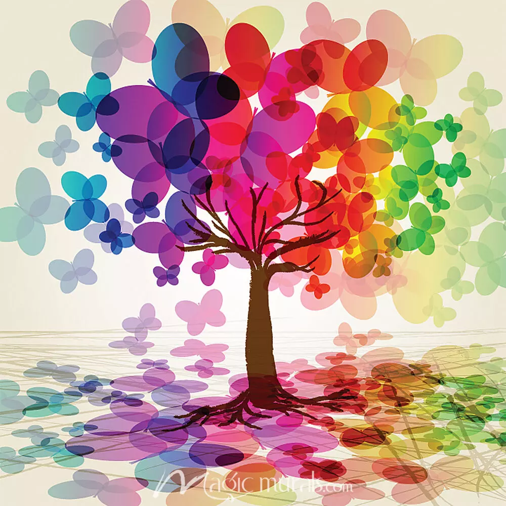Rainbow Butterfly Tree - Fantasy Wallpaper by Magic Murals