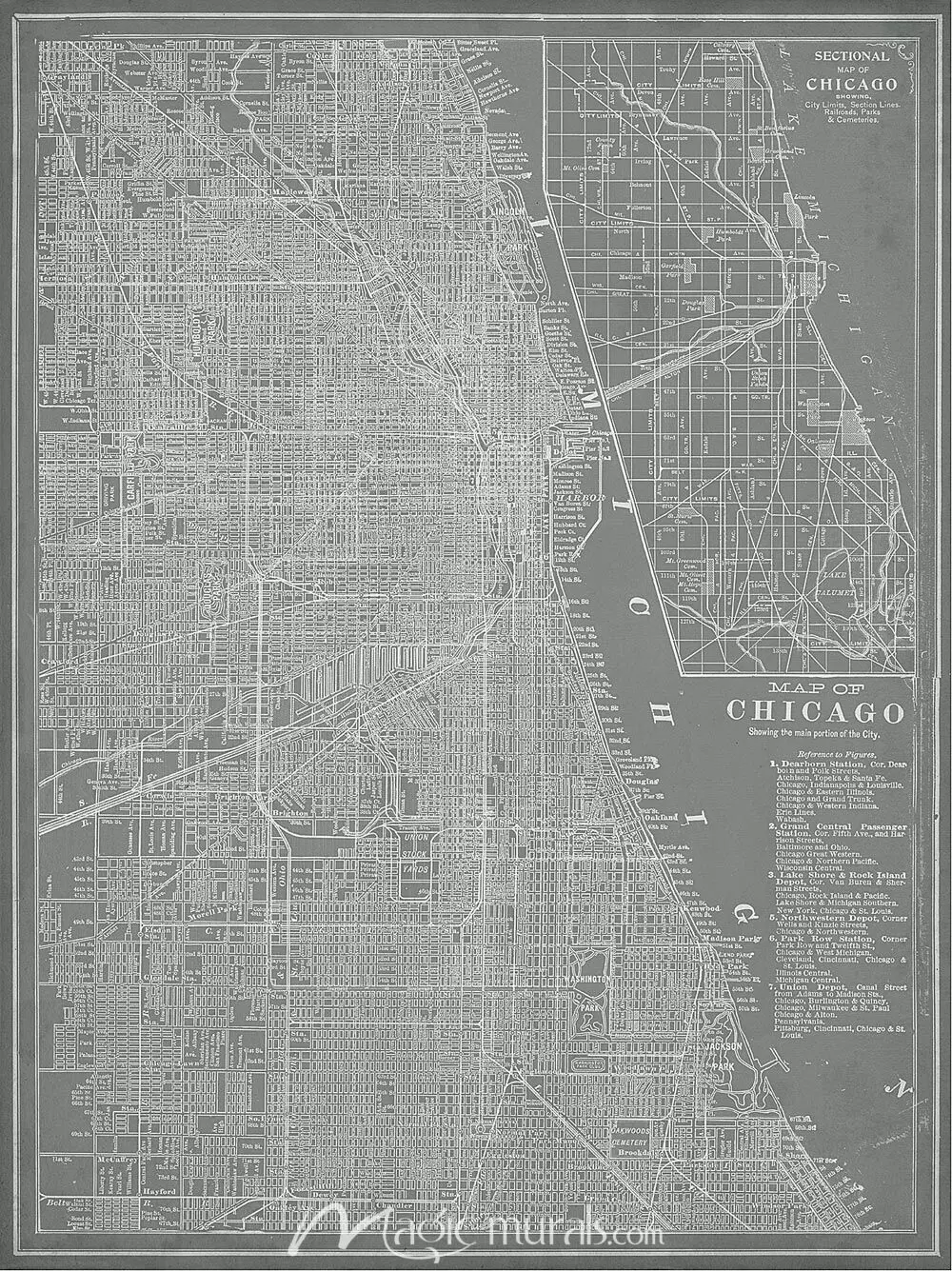City Map of Chicago Wallpaper Wall Mural by Magic Murals