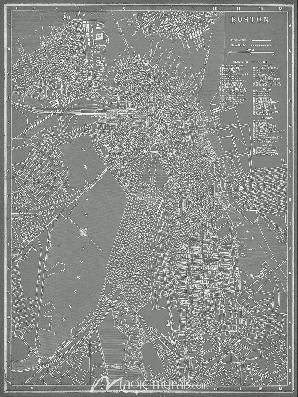 City Map of Boston Wallpaper Wall Mural by Magic Murals
