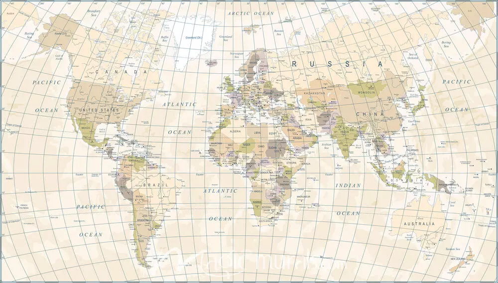 Modern Vintage-Style World Vector Map Mural by Magic Murals