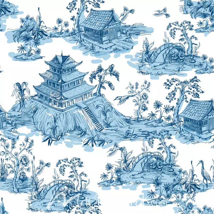 Vintage Asian Aesthetic Pagoda Pattern 5016 Magic Murals