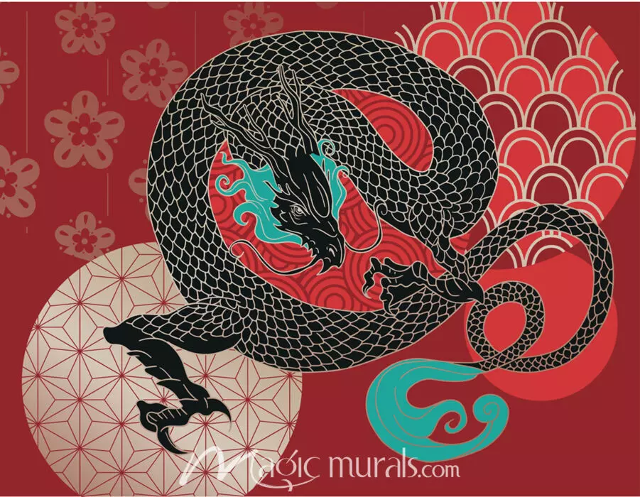 Japanese Dragon in Red and Black 7006 Mural by Magic Murals