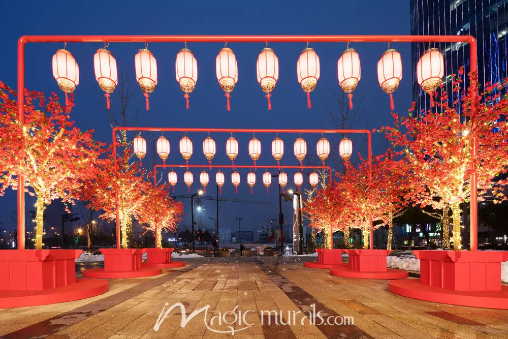 Urban Chinese Lanterns Wallpaper Mural by Magic Murals