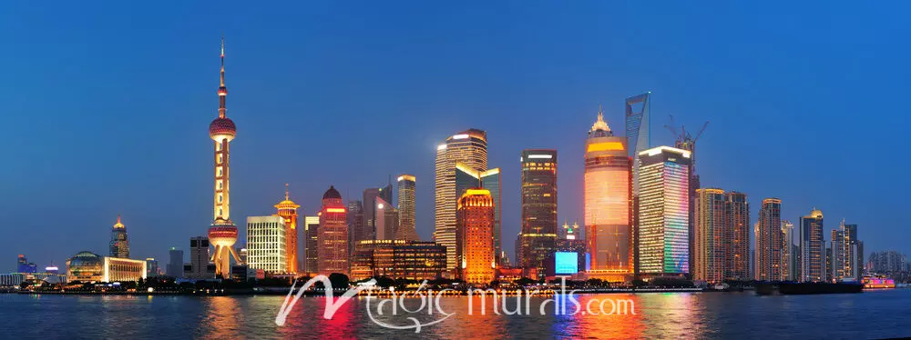 Shanghai at Night Wallpaper Wall Mural by Magic Murals