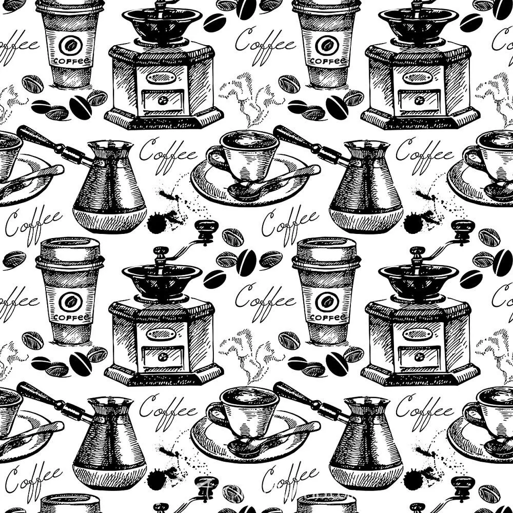 Vintage Coffee Illustrations Wallpaper Mural by Magic Murals