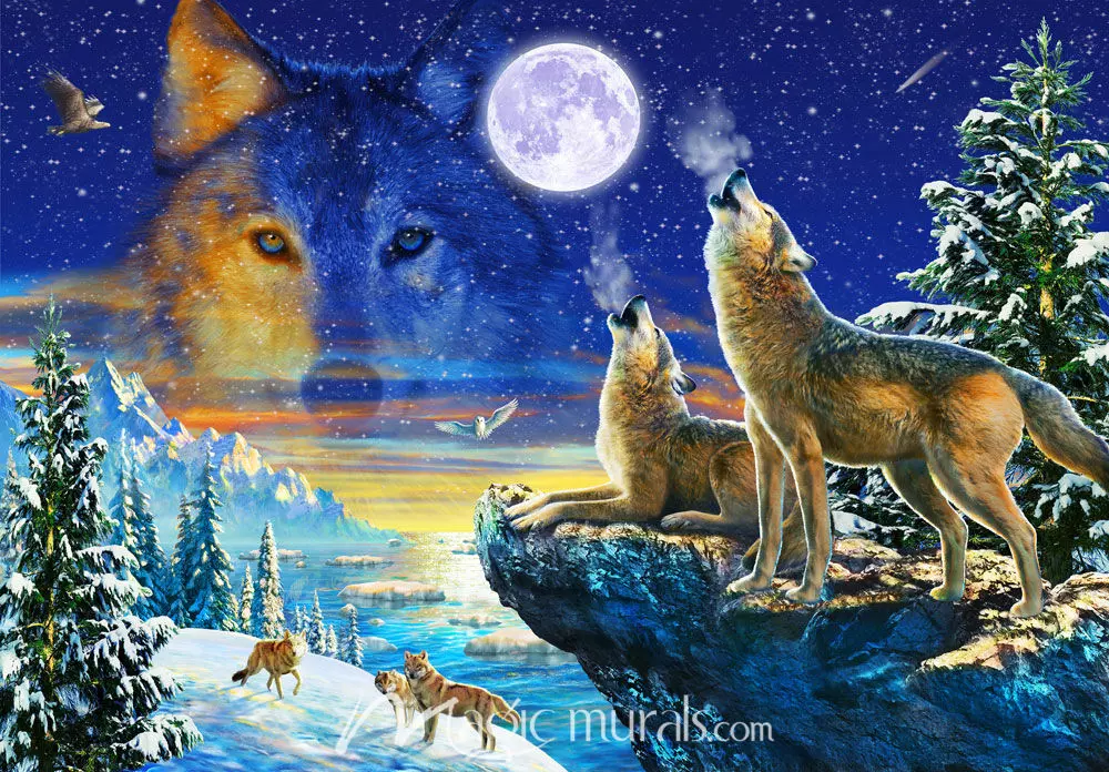 Howling Wolves Wallpaper Wall Mural by Magic Murals