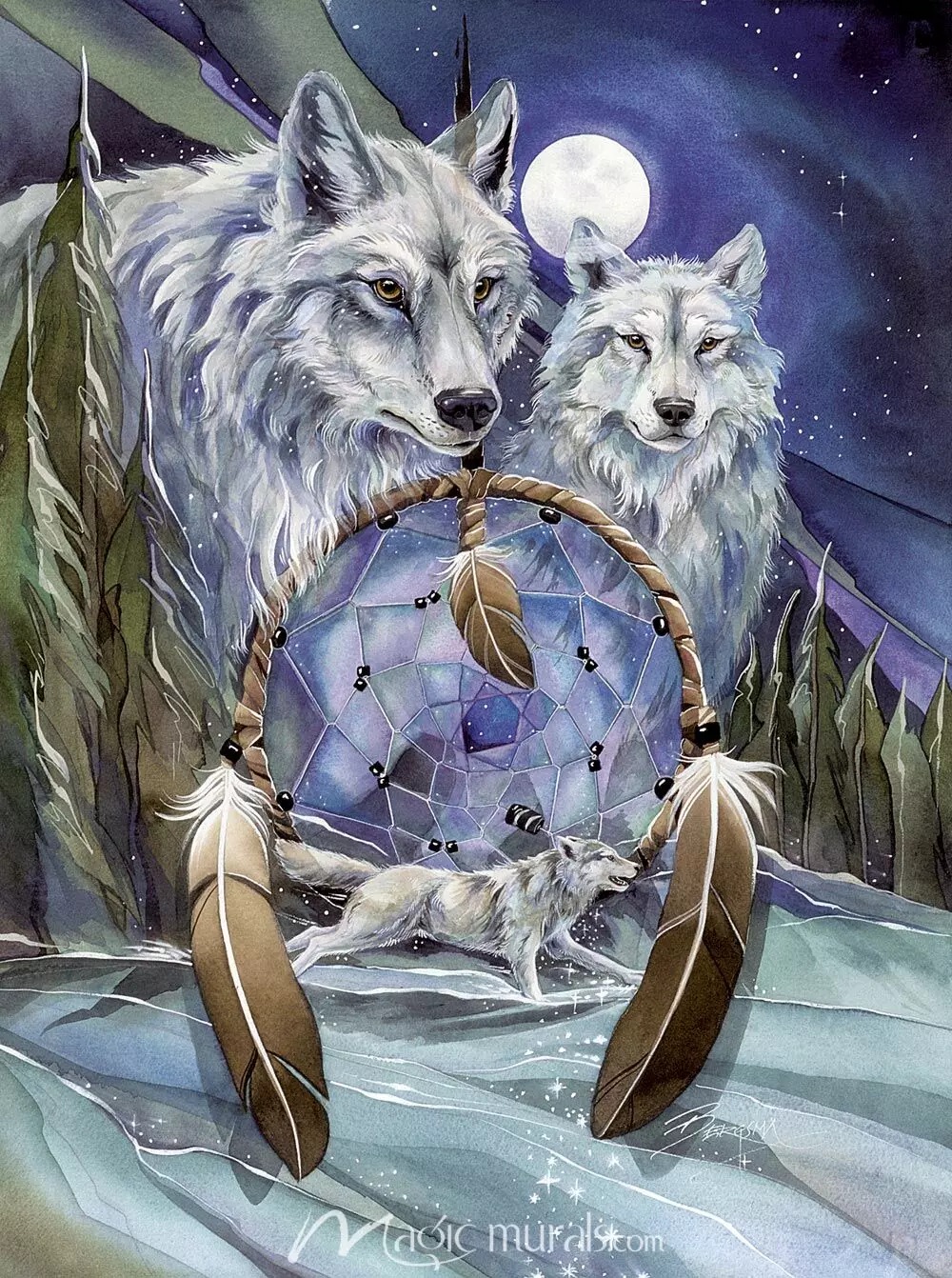 Wolves and Dream Catcher Wallpaper Mural by Magic Murals