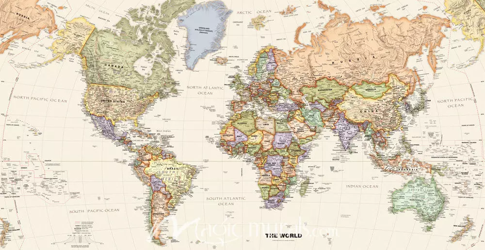 Antique World Map - Clearance 1523 Wallpaper Mural by Magic Murals
