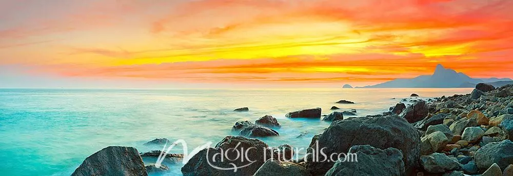 Rocky Shore Sunset Panorama Wallpaper Mural by Magic Murals