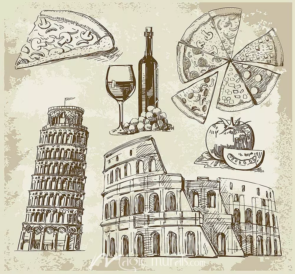 Hand Drawn Rome Wallpaper Wall Mural by Magic Murals