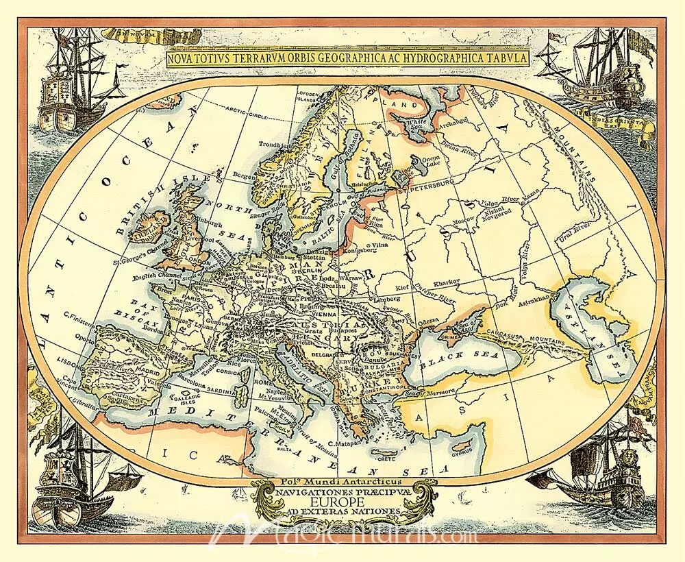 Nautical Map of Europe Wallpaper Mural by Magic Murals