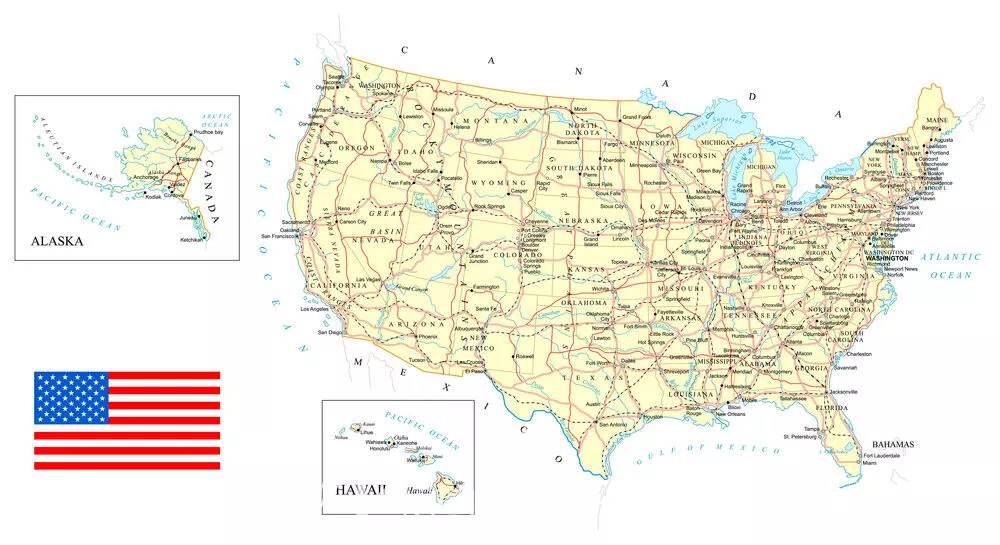USA Map with Topography and Transport Routes Magic Murals