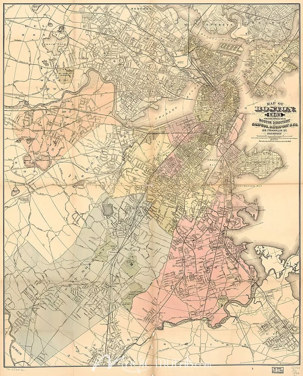 Vintage 1883 Boston Map Wallpaper Mural by Magic Murals