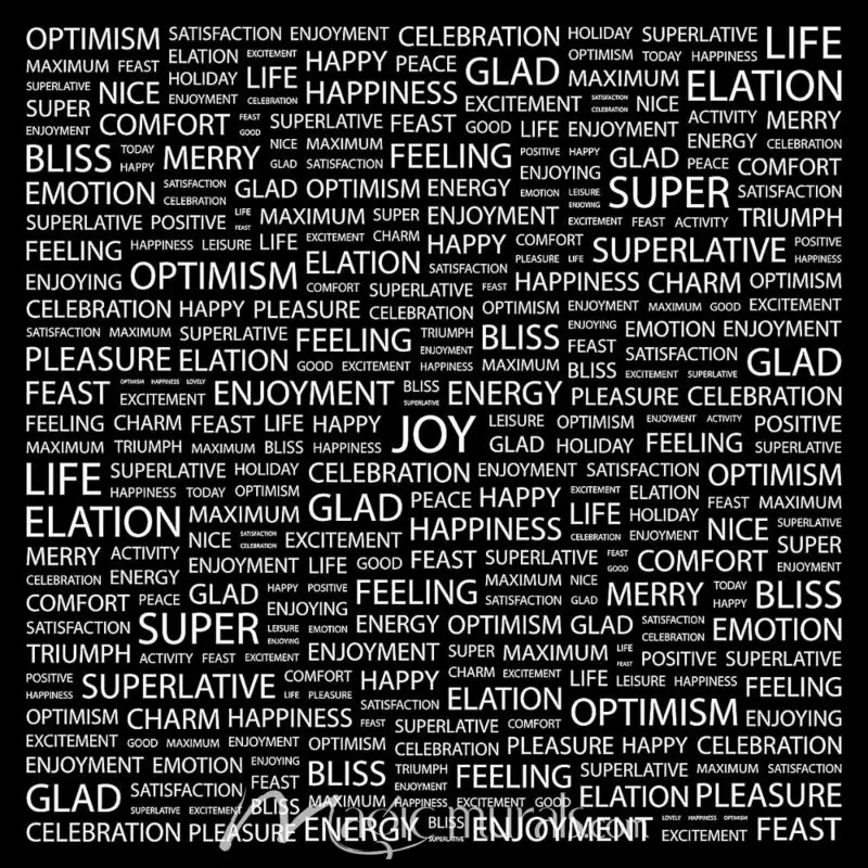 JOY Collage in White on Black Wallpaper Mural by Magic Murals