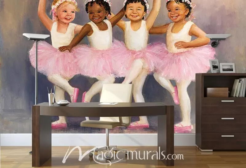 Pink Ballerinas Wallpaper Wall Mural by Magic Murals