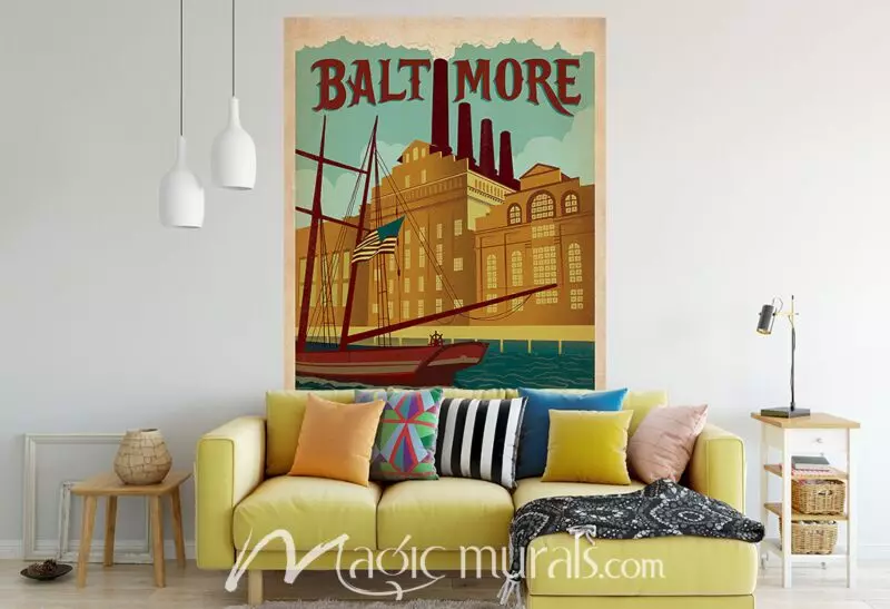 Vintage Baltimore Poster Wallpaper Mural by Magic Murals