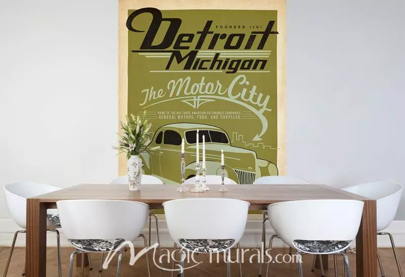 Vintage Detroit Poster Wallpaper Mural by Magic Murals