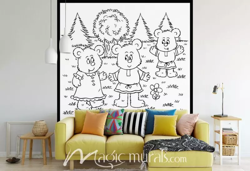 Three Bears in Forest Coloring Mural by Magic Murals