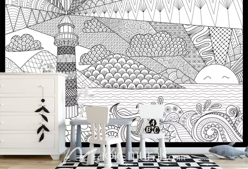 Lighthouse Zentangle Coloring Mural by Magic Murals