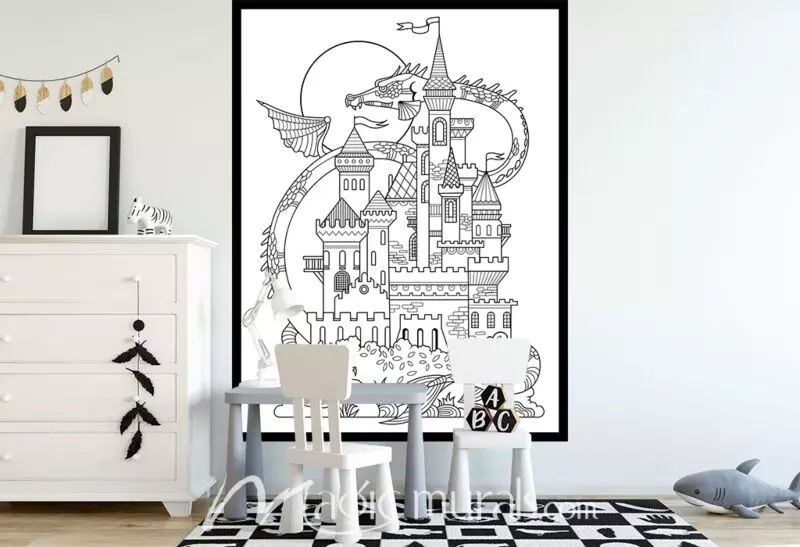 Dragon Castle Coloring Mural by Magic Murals