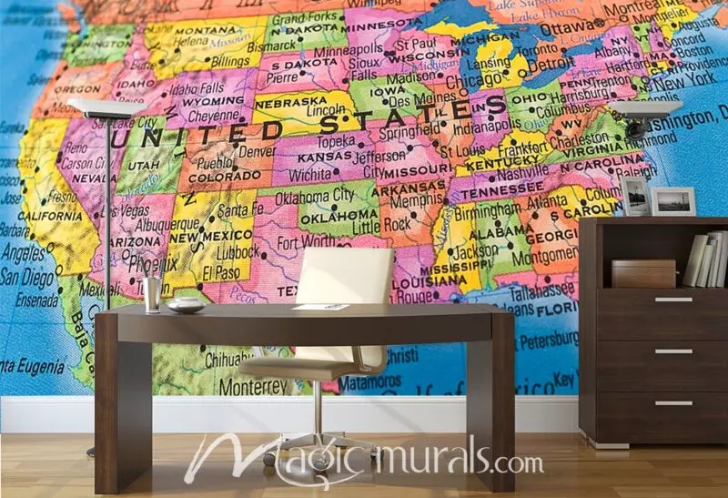 USA Color Map Wallpaper Wall Mural by Magic Murals
