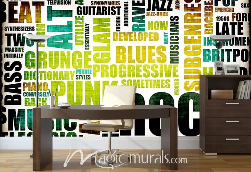 Musical Words Art Collage Wallpaper Mural by Magic Murals