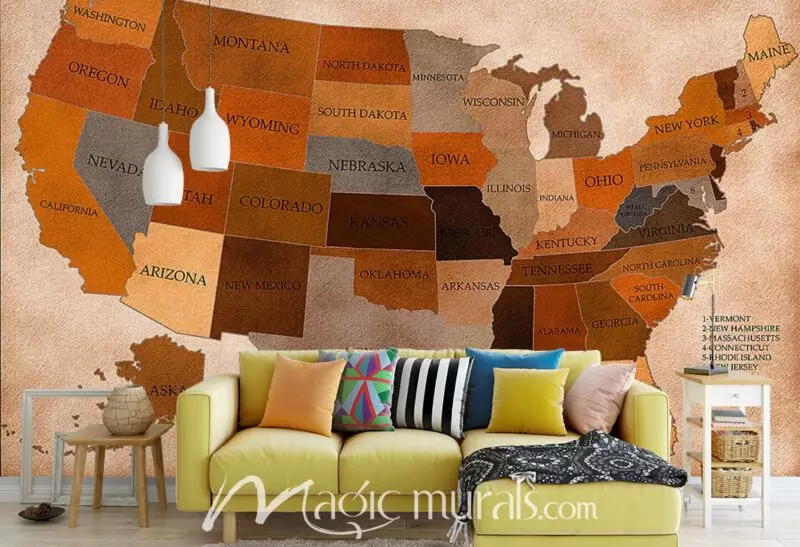 Neutral USA Map Wallpaper Wall Mural by Magic Murals