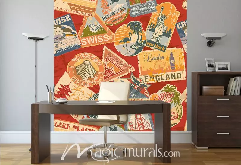 Around the World Stickers Wallpaper Mural by Magic Murals