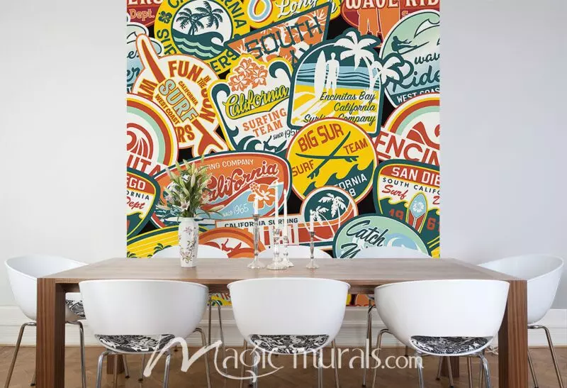 Retro Surfing Wallpaper Wall Mural by Magic Murals
