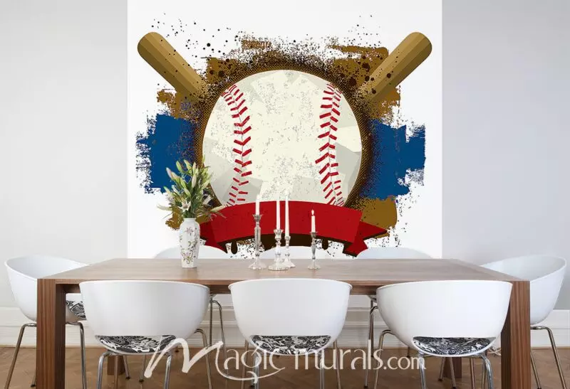 Baseball Insignia Wallpaper Wall Mural by Magic Murals