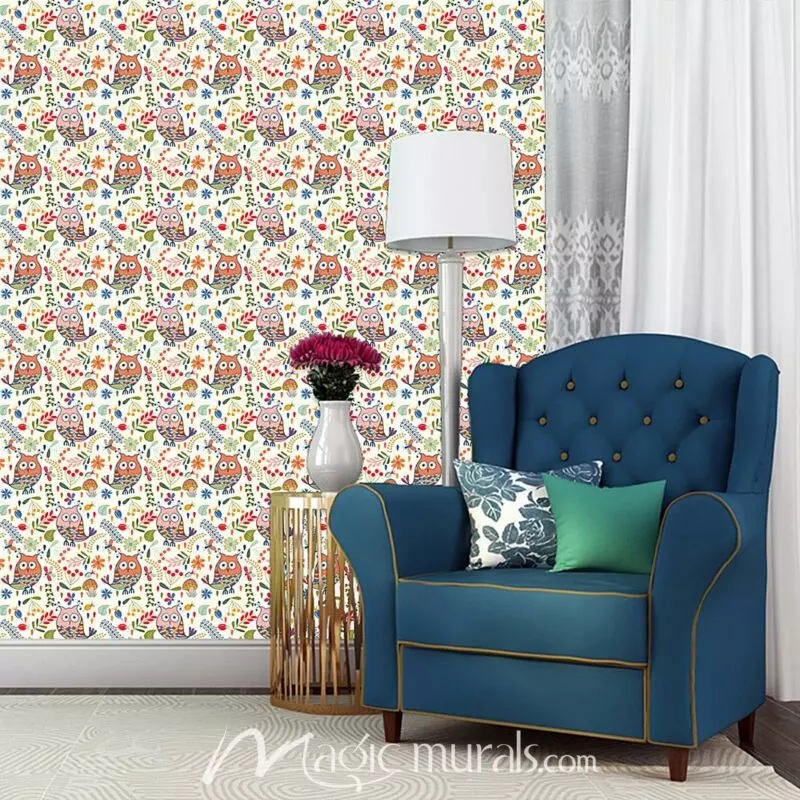 Colorful Owls Wallpaper Wall Mural by Magic Murals