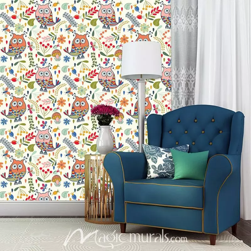 Colorful Owls Wallpaper Wall Mural by Magic Murals