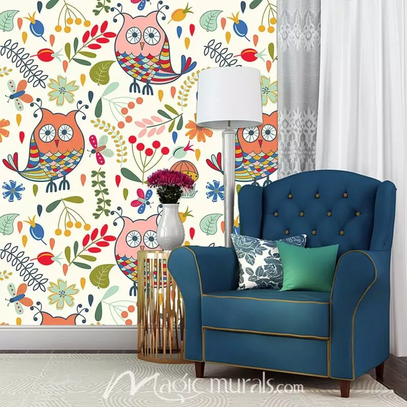 Colorful Owls Wallpaper Wall Mural by Magic Murals