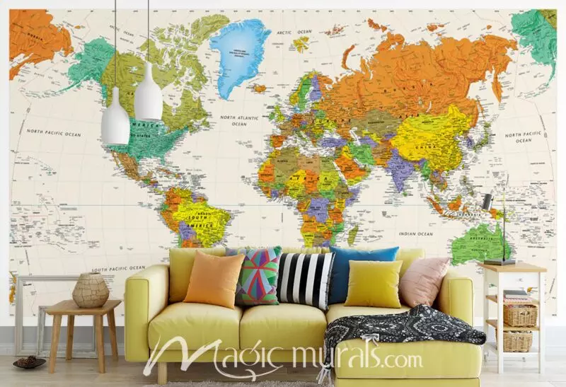 Contemporary World Map Wallpaper Mural by Magic Murals