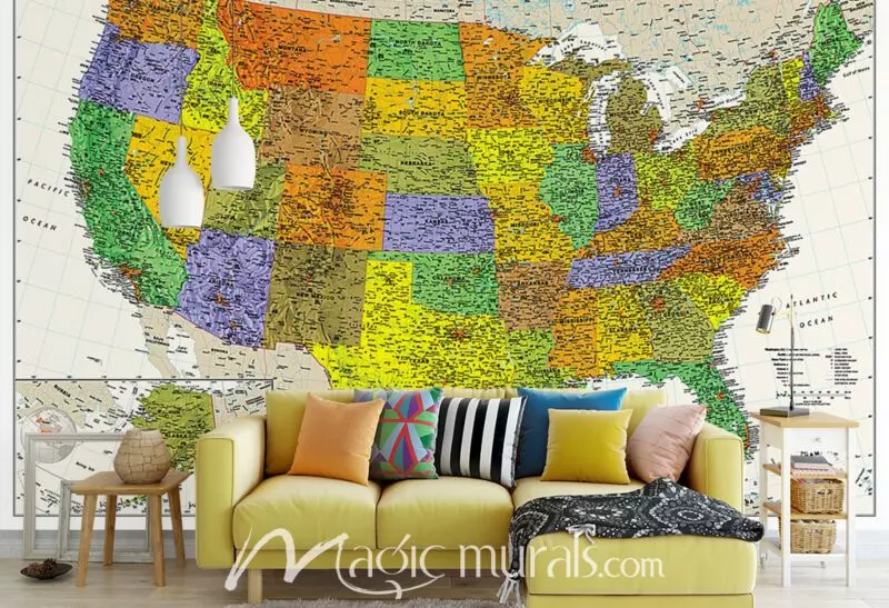 Contemporary United States Map Mural by Magic Murals