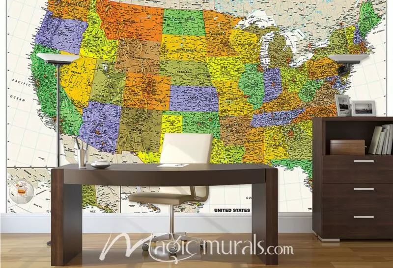 Contemporary United States Map Mural by Magic Murals