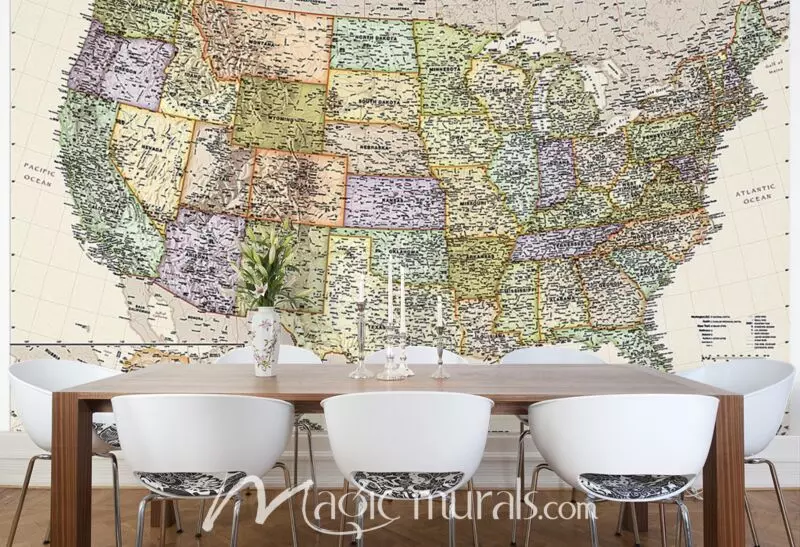 Antique United States Map Wallpaper Mural by Magic Murals