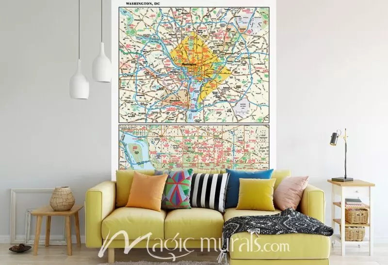 Washington, DC Map Wallpaper Wall Mural by Magic Murals