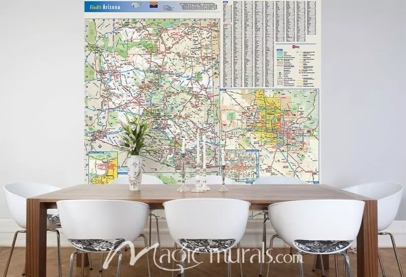 Detailed Arizona State Map Wallpaper Mural by Magic Murals