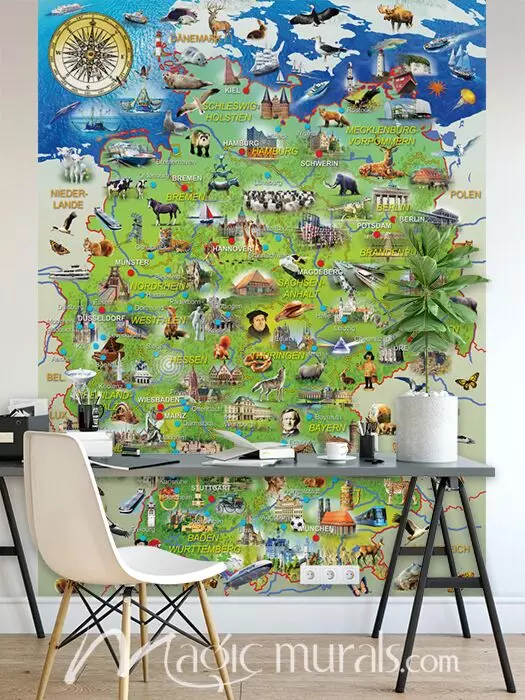 Map of Germany Illustration Wallpaper Mural by Magic Murals