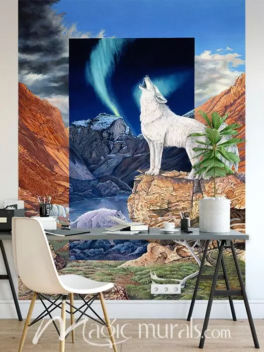 Aurora Wolves Wallpaper Wall Mural by Magic Murals
