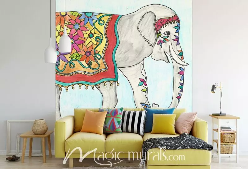Colorful Elephant Wallpaper Wall Mural by Magic Murals