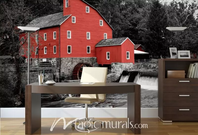The Red Mill Wallpaper Wall Mural by Magic Murals