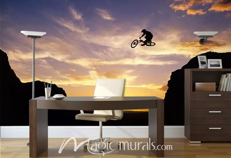 Sunset Mountain Bike Jump Wallpaper Mural by Magic Murals