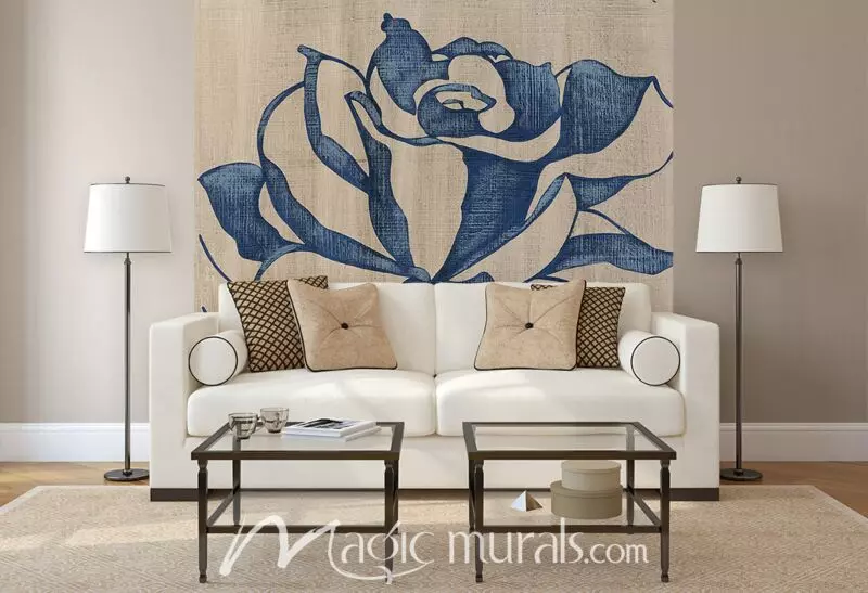 Indigo Rose Wallpaper Wall Mural by Magic Murals