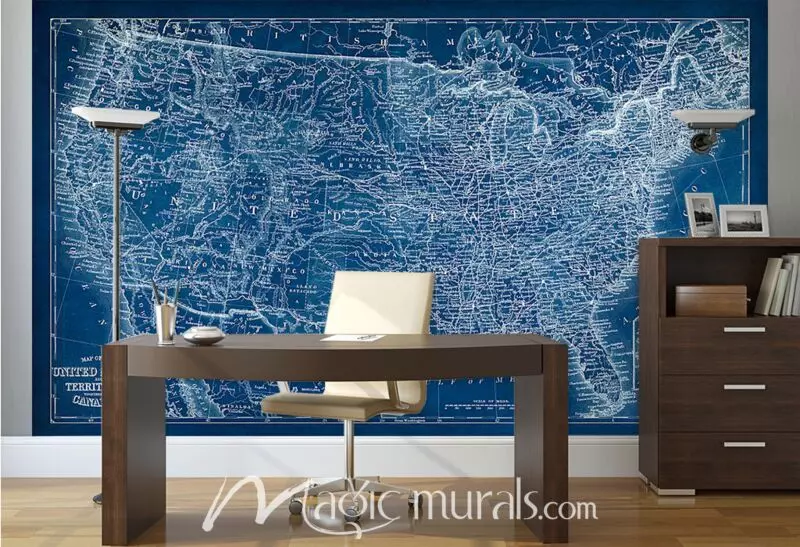 US Map Blueprint Wallpaper Wall Mural by Magic Murals