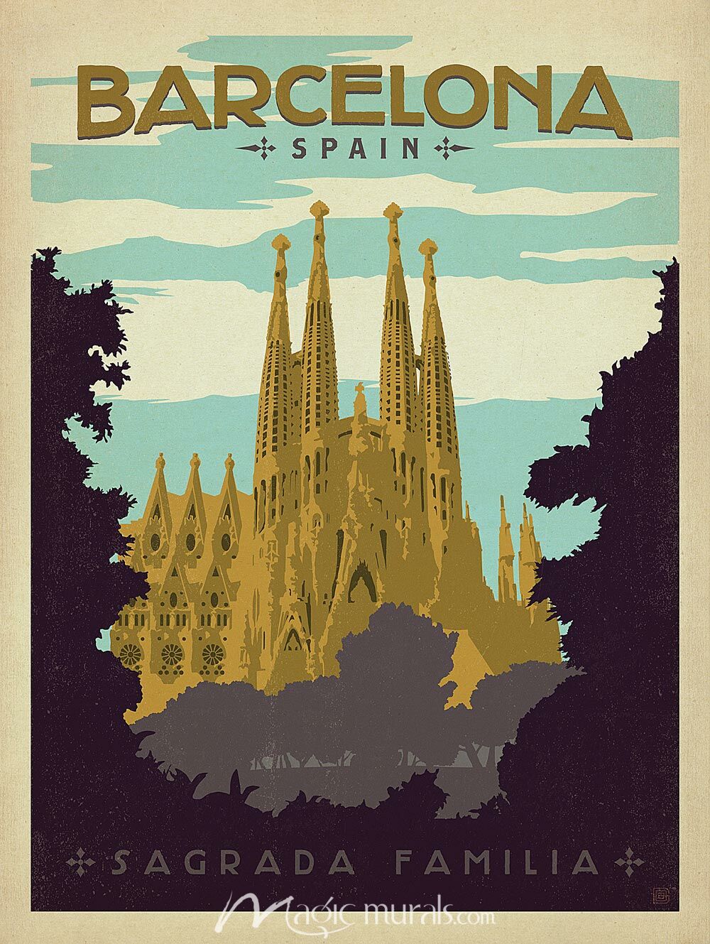 Vintage Barcelona Poster Wallpaper Mural by Magic Murals