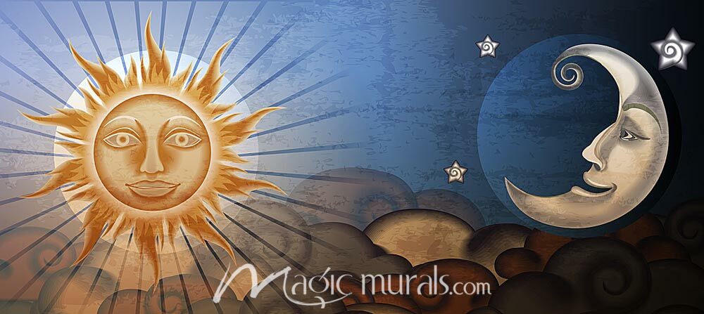 Sun and Moon Fresco Panorama Wallpaper Mural by Magic Murals